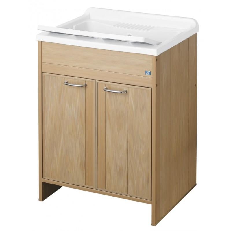 Meuble lavabo 60x50 cm avec fermeture de porte > Ch?ne blanchi | Leroy ...