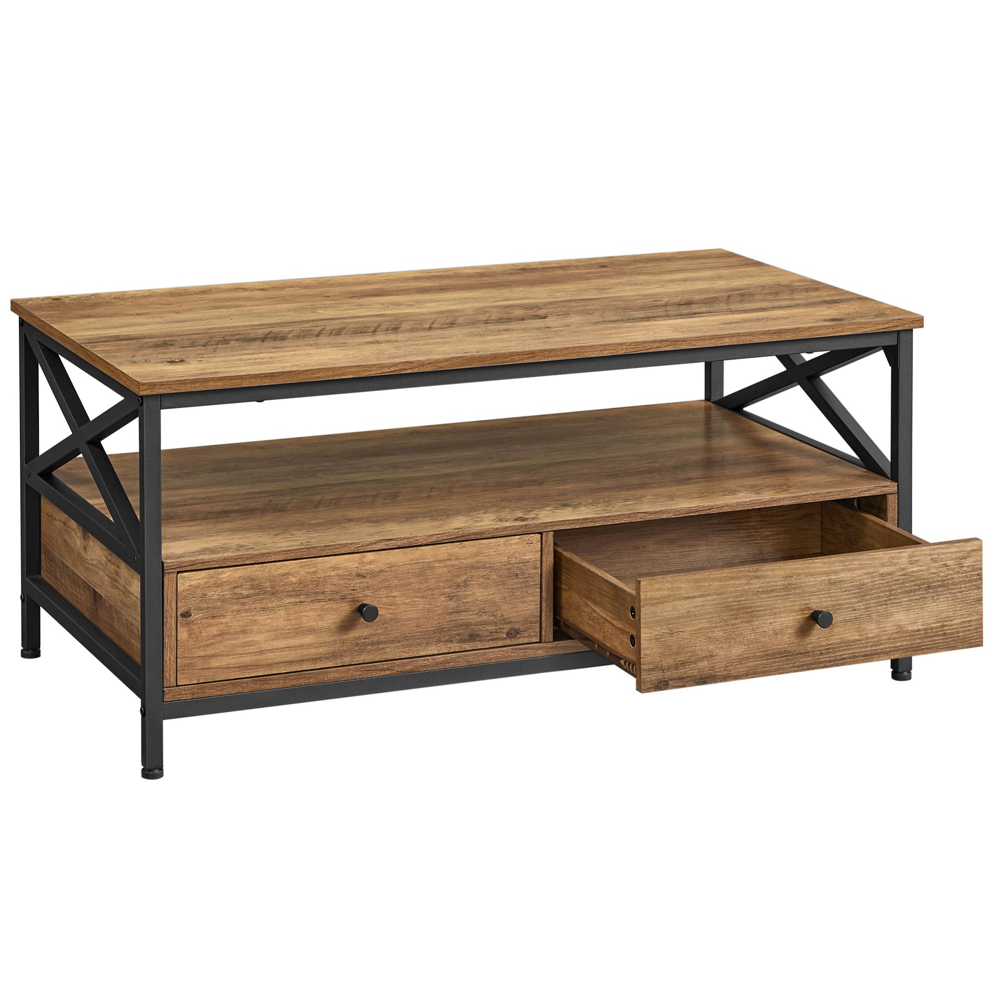 Table Basse, Avec 2 Tiroirs Et 1 Compartiment Ouvert,100 X 55 X 45 Cm ...