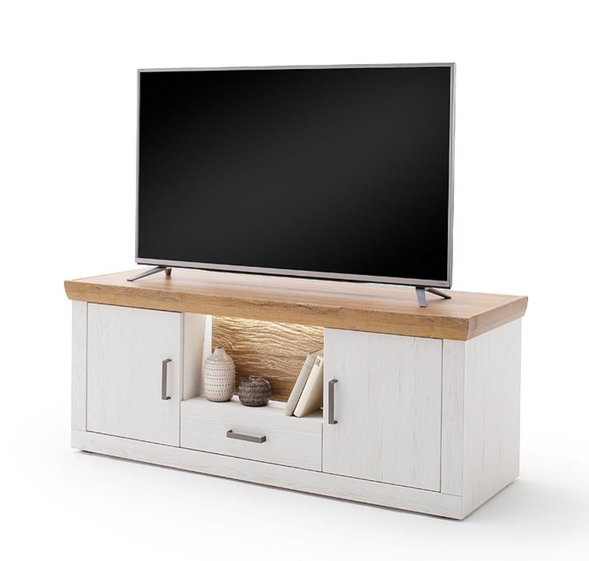 Meuble TV en bois coloris imitation Chêne Grandson, blanc - Longueur ...