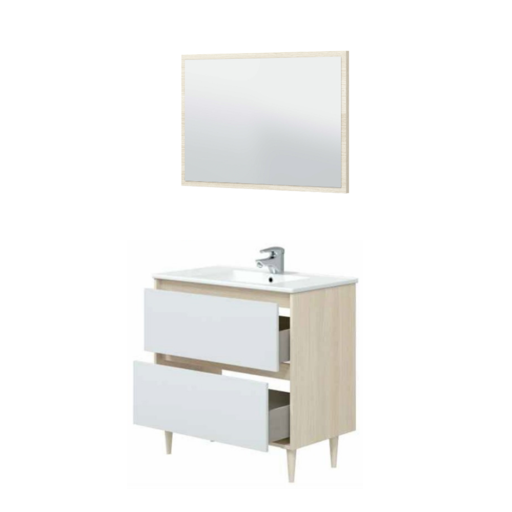 Mobile Bagno con Lavabo e Specchio, Set Bagno 2 Cassetti in Legno MDF ...