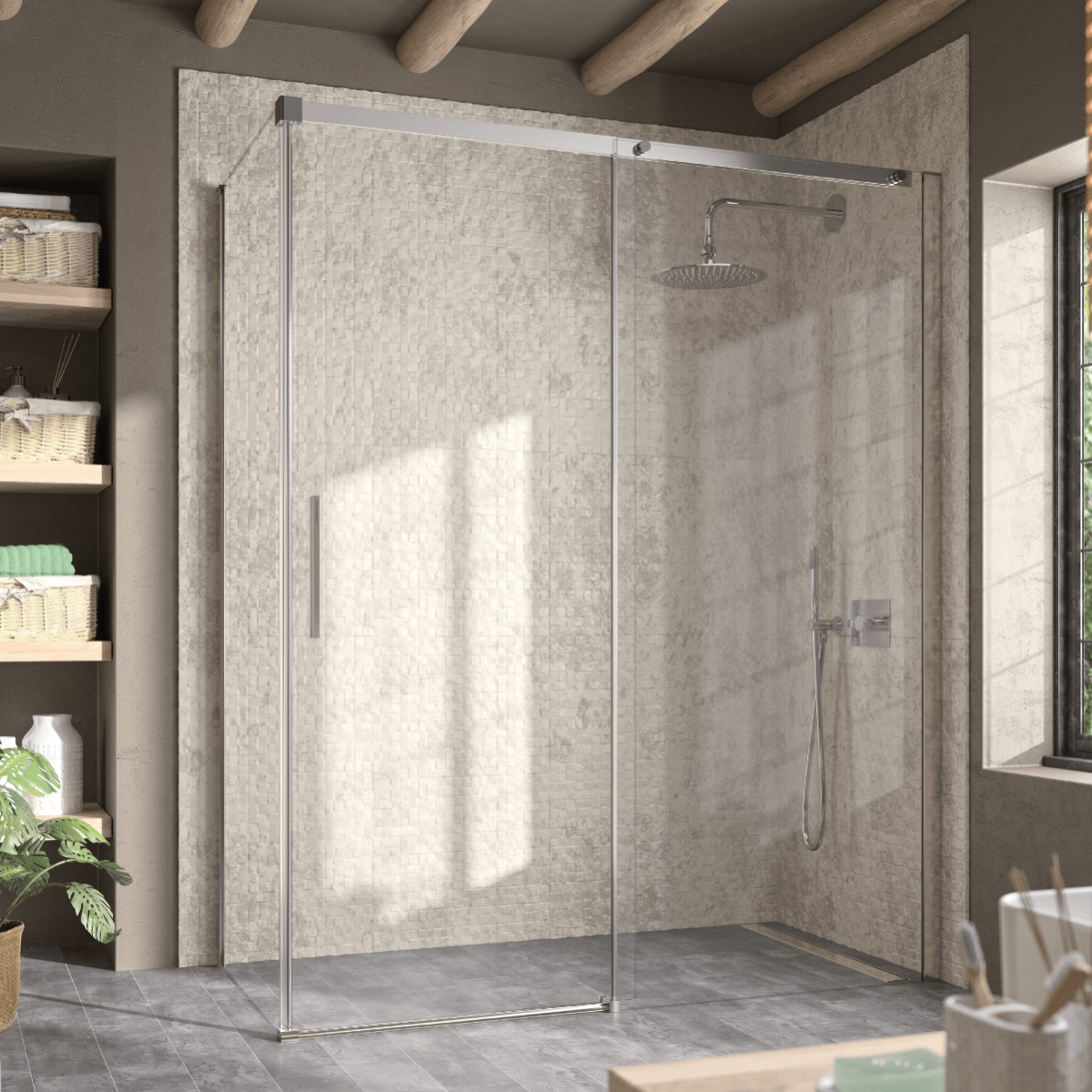 Parete doccia walk-in + Porta scorrevole LUNA 160 cm Parete laterale ...
