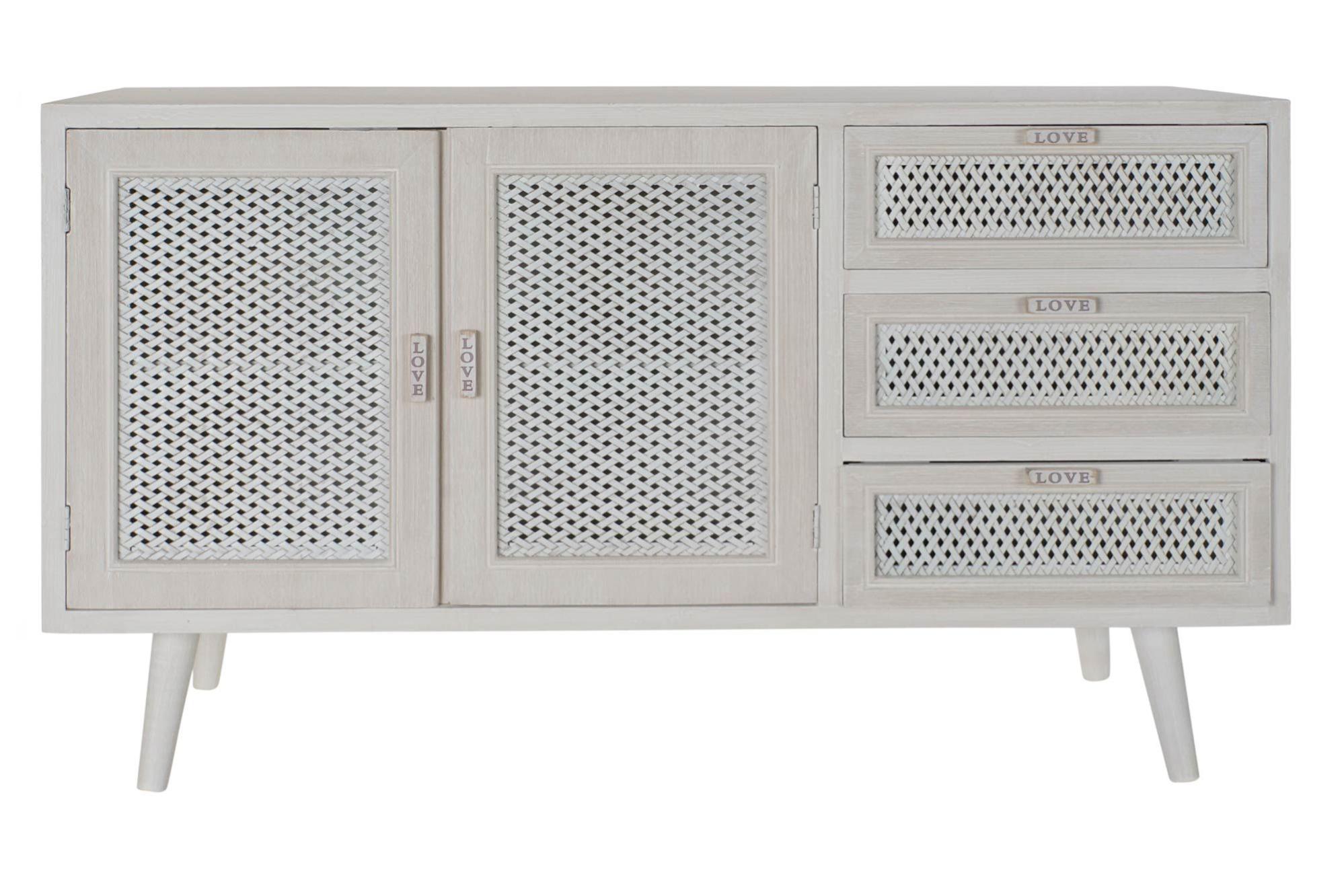 Commode en bois MDF blanc avec 2 portes et 3 tiroirs - Largeur 110 x ...
