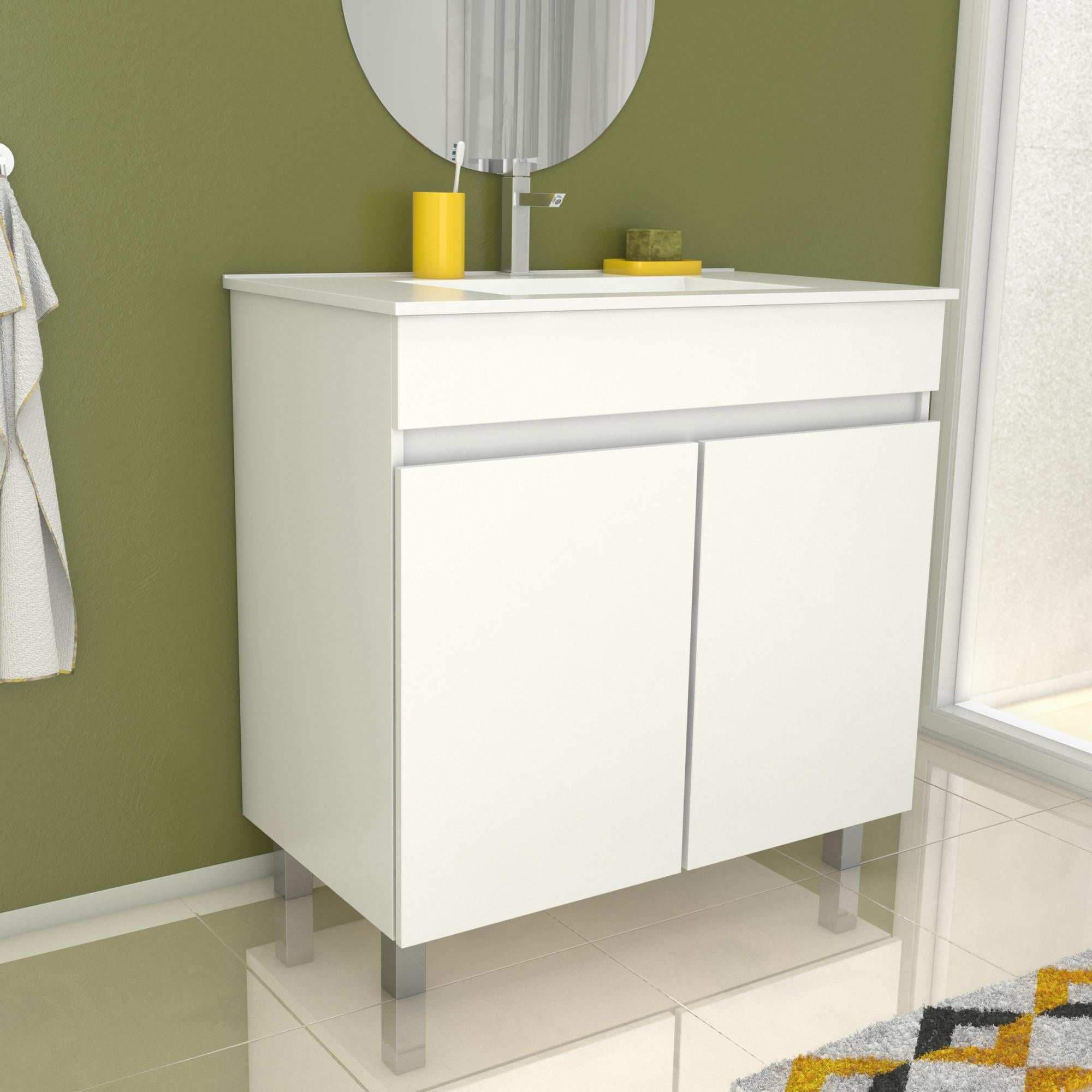 Mobile bagno 80cm Bianco con 2 ante + lavabo in ceramica bianca ...