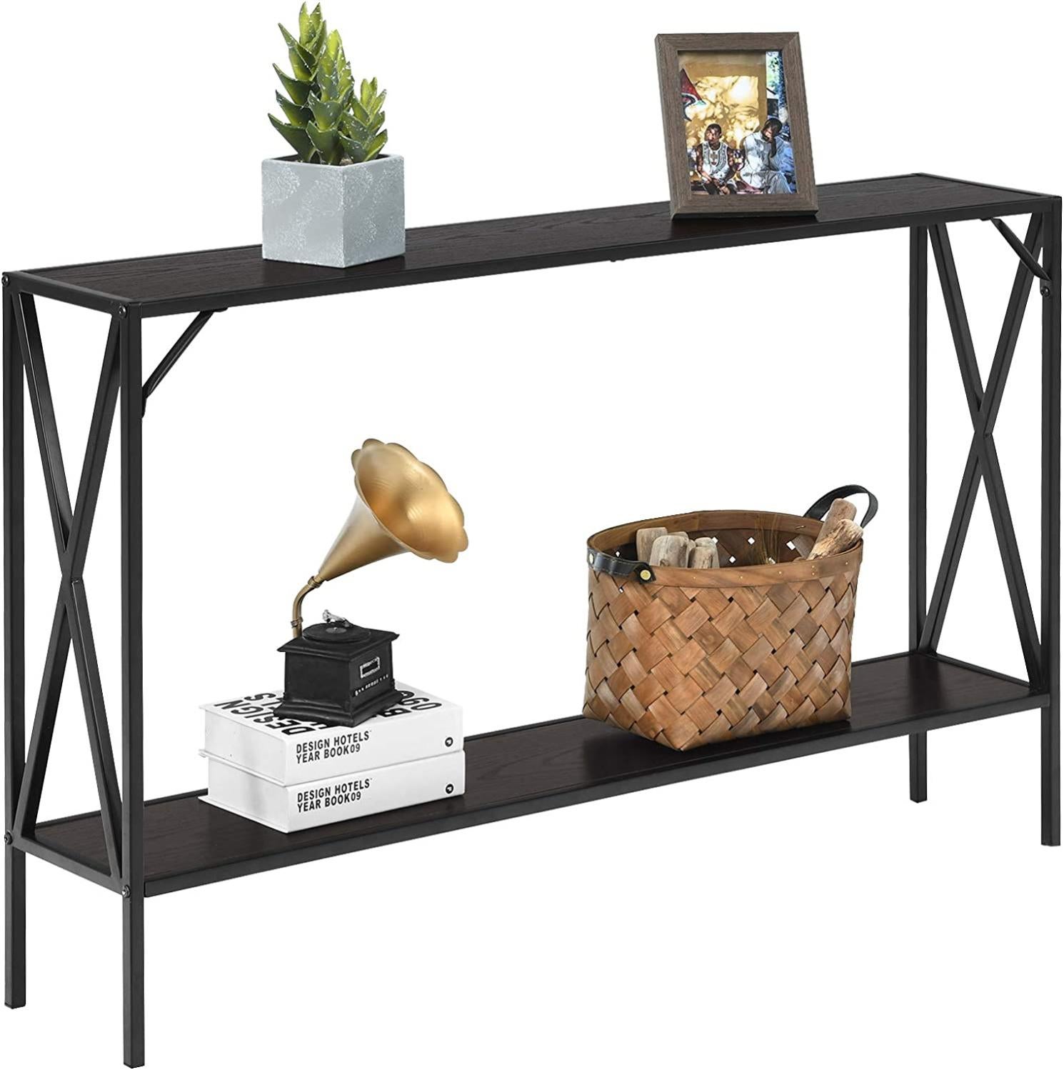 Table de Console à 2 Niveaux - Cadre Métallique - 120x23x74cm - Table d ...
