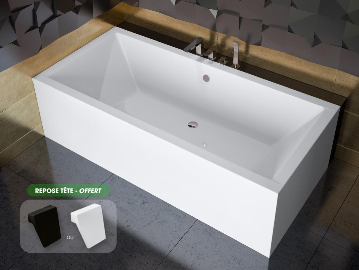 Vasca da bagno rettangolare bianca + grembiule + poggiatesta QUADRO ...