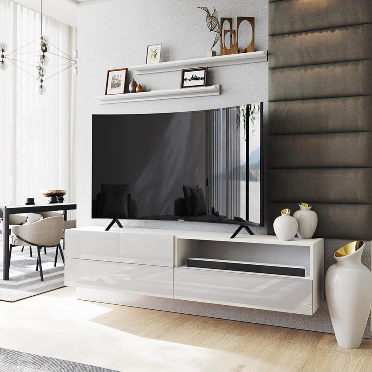 Meuble TV 172 cm 2 étagères inclus Ethan 37 Blanc | Leroy Merlin