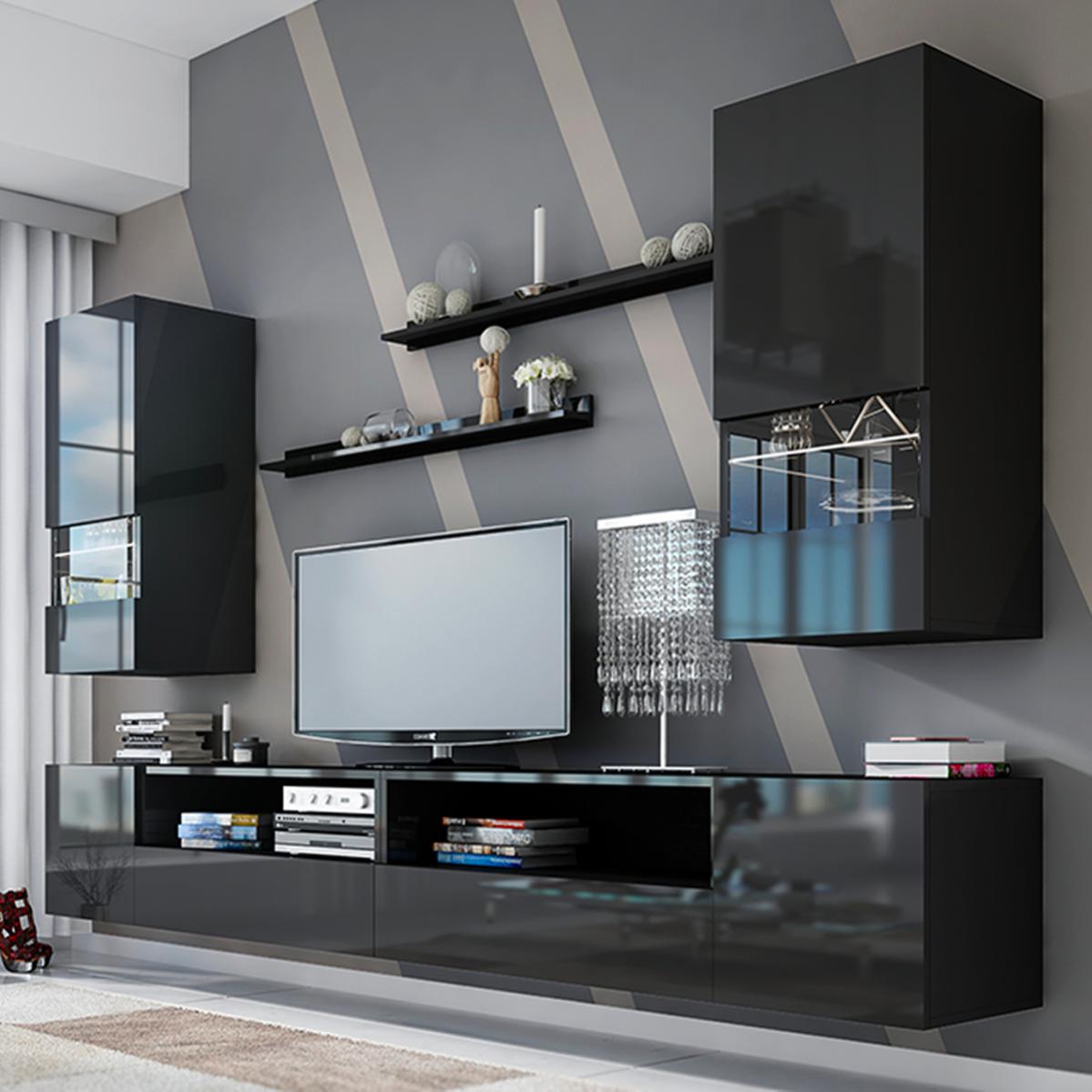 Mur TV 8 pièces mural ou sur pieds Ethan 41 Noir | Leroy Merlin