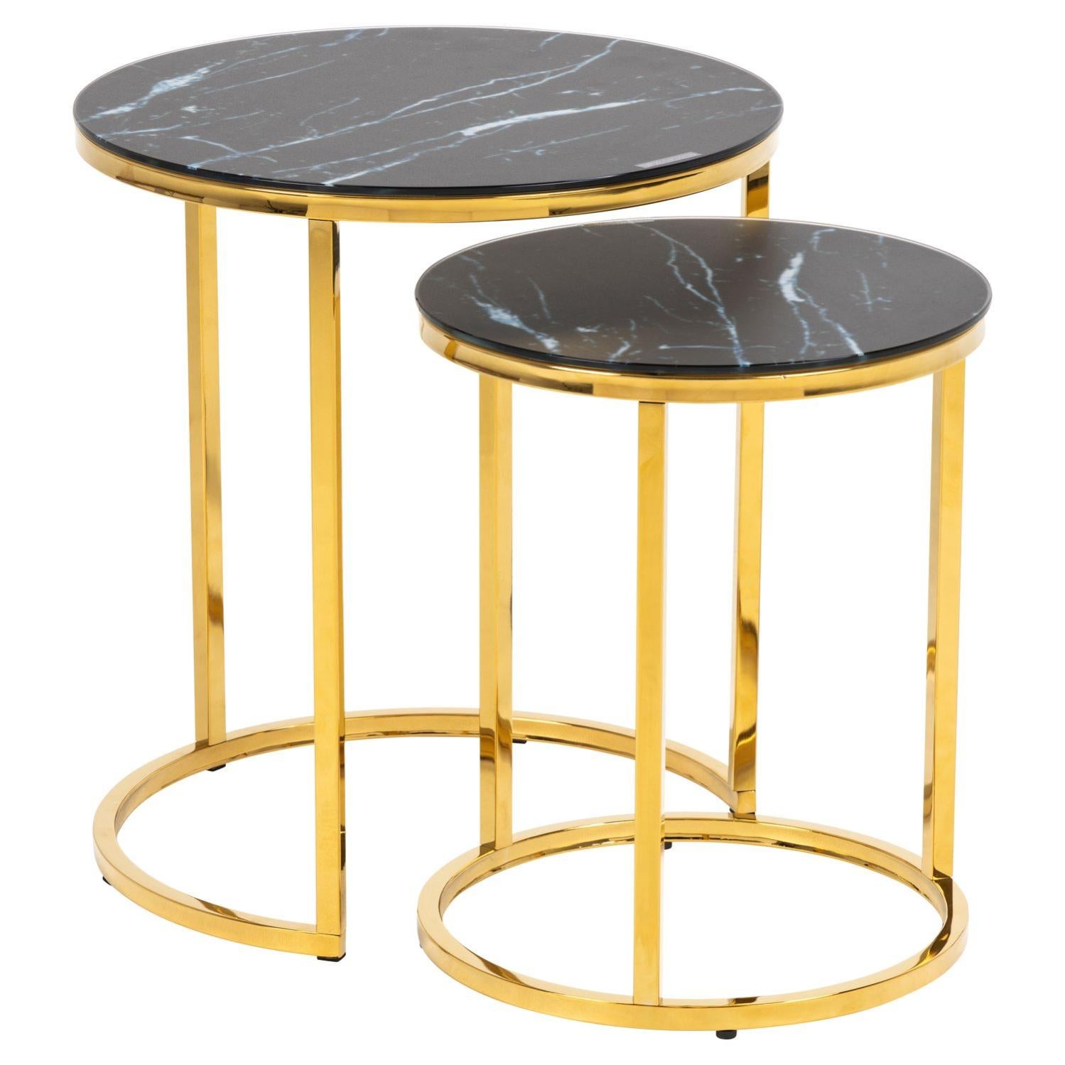 Lot de 2 Tables d'appoint ronde en Marbre et Métal - Diam.45cm + Diam ...