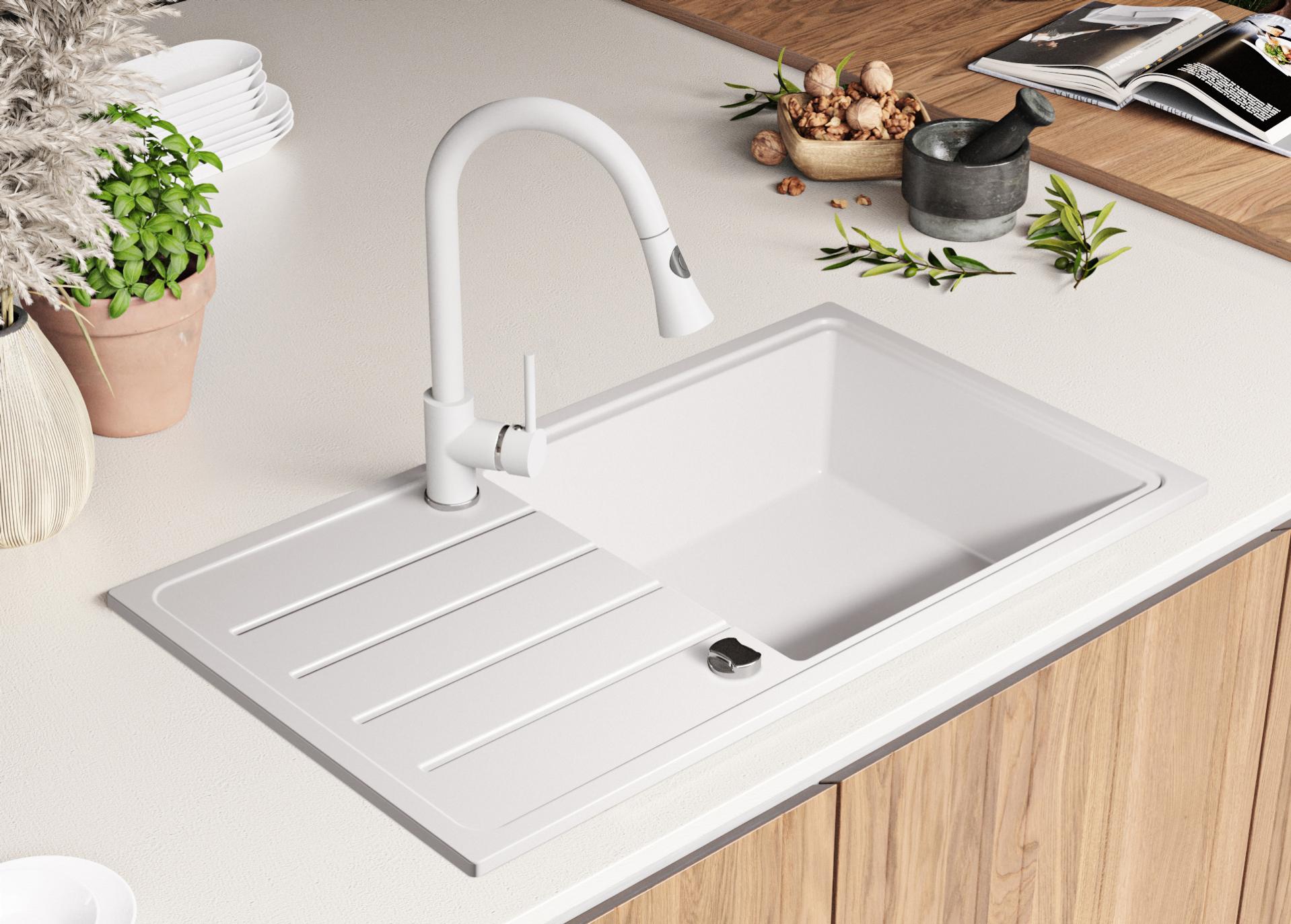 Lavello Cucina 90 x 50 cm, Lavandino Cucina in Granito 1 vasca + Sifone ...