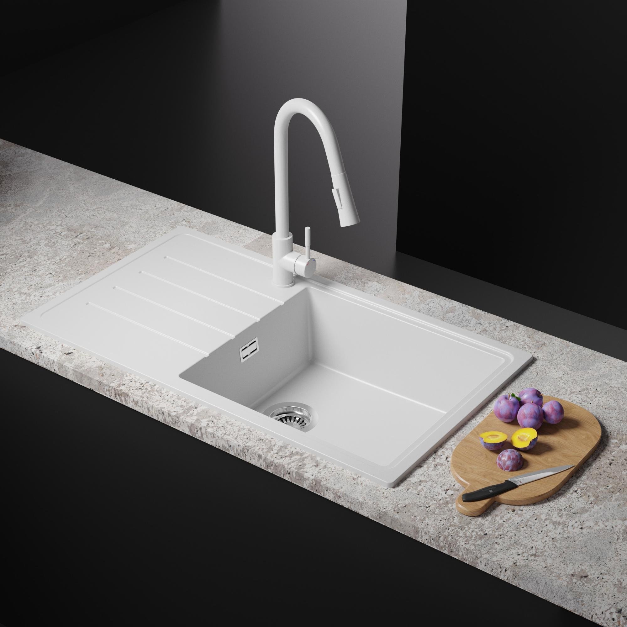 Lavello Cucina 90 x 50 cm, Lavandino Cucina in Granito 1 vasca + Sifone ...