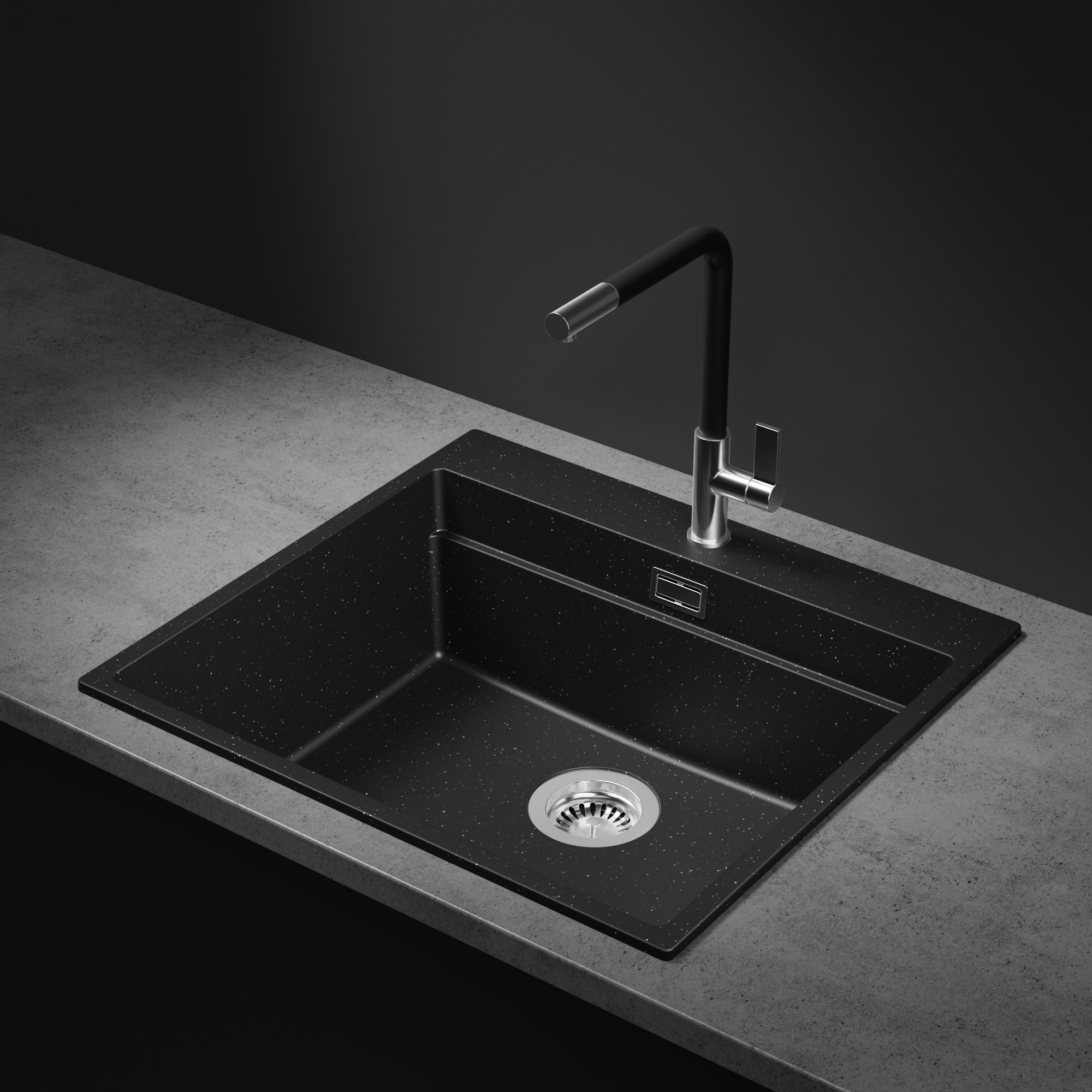 Lavello Cucina 59 x 50 cm, Lavandino Cucina in Granito 1 vasca + Sifone ...