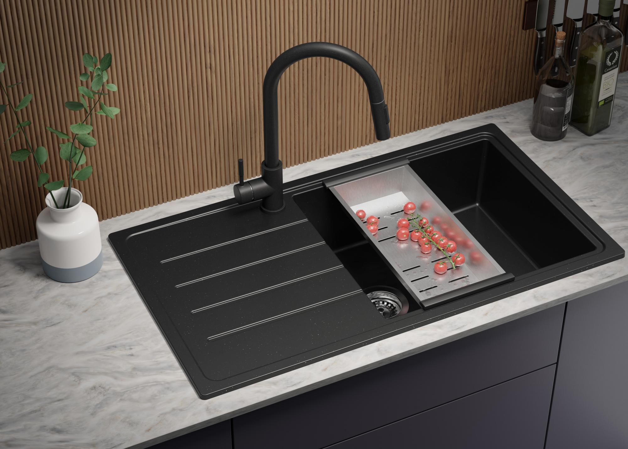 Fregadero Cocina 90 x 50 cm, Fregadero Granito Un Seno + Sifón Clásico ...