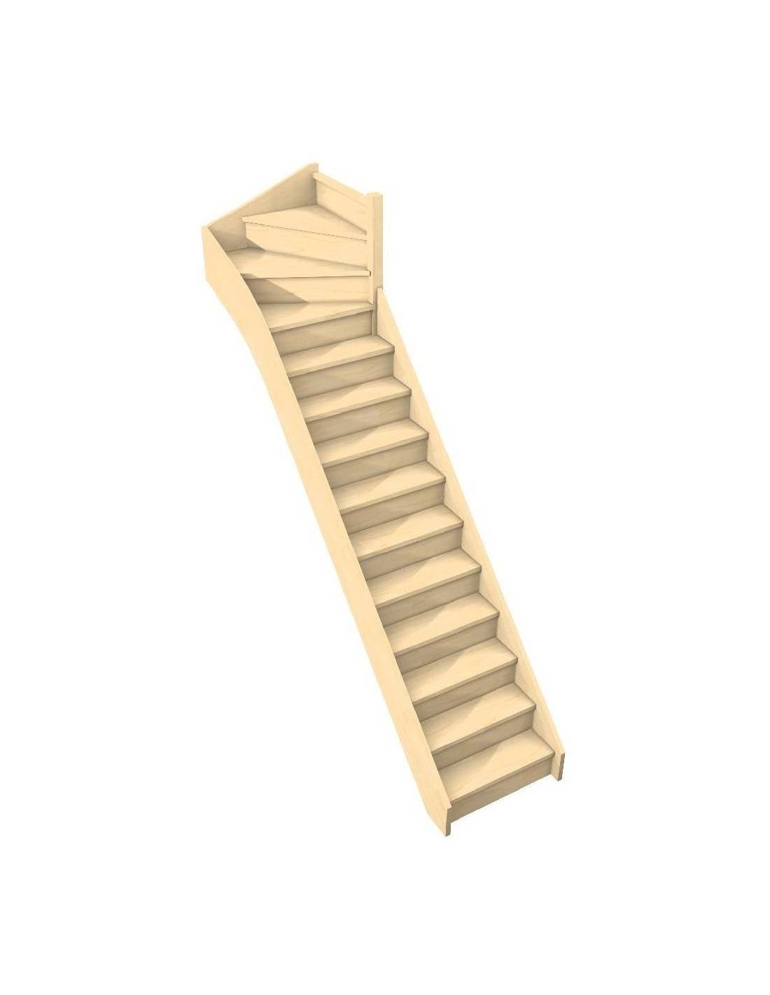 Escalier Hêtre Quart Tournant Haut 80x280cm Woodup Haut à Droite