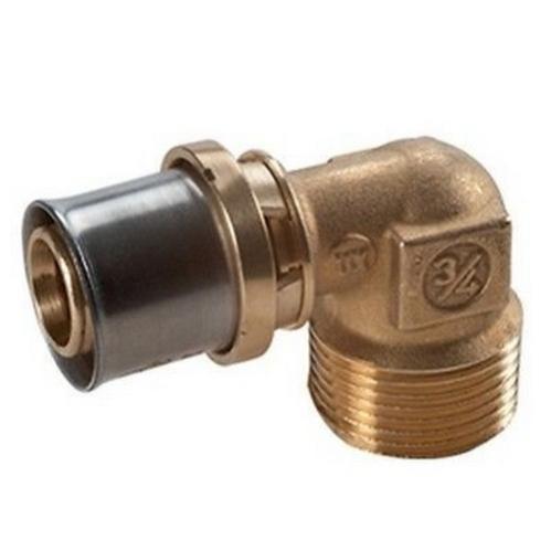 Raccorvo curvo 90°, filettato maschio, a pressare multipinza, per tubo in plastica o multistrato ...