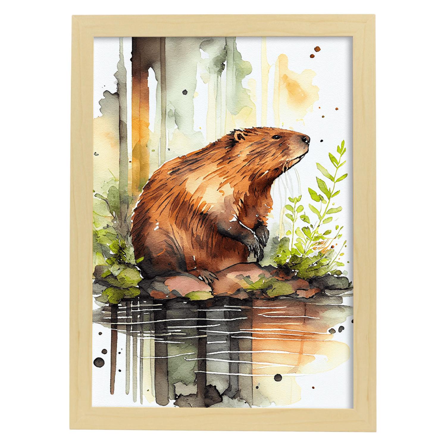 Nacnic Castor Dans La Forêt Affiche En Impression De Style Aquarelle ...