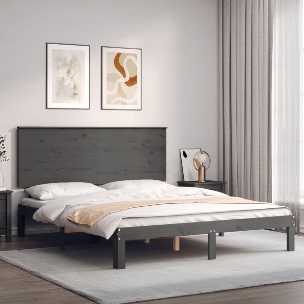 VidaXL Giroletto con Testiera Grigio 5FT King Size in Legno Massello ...