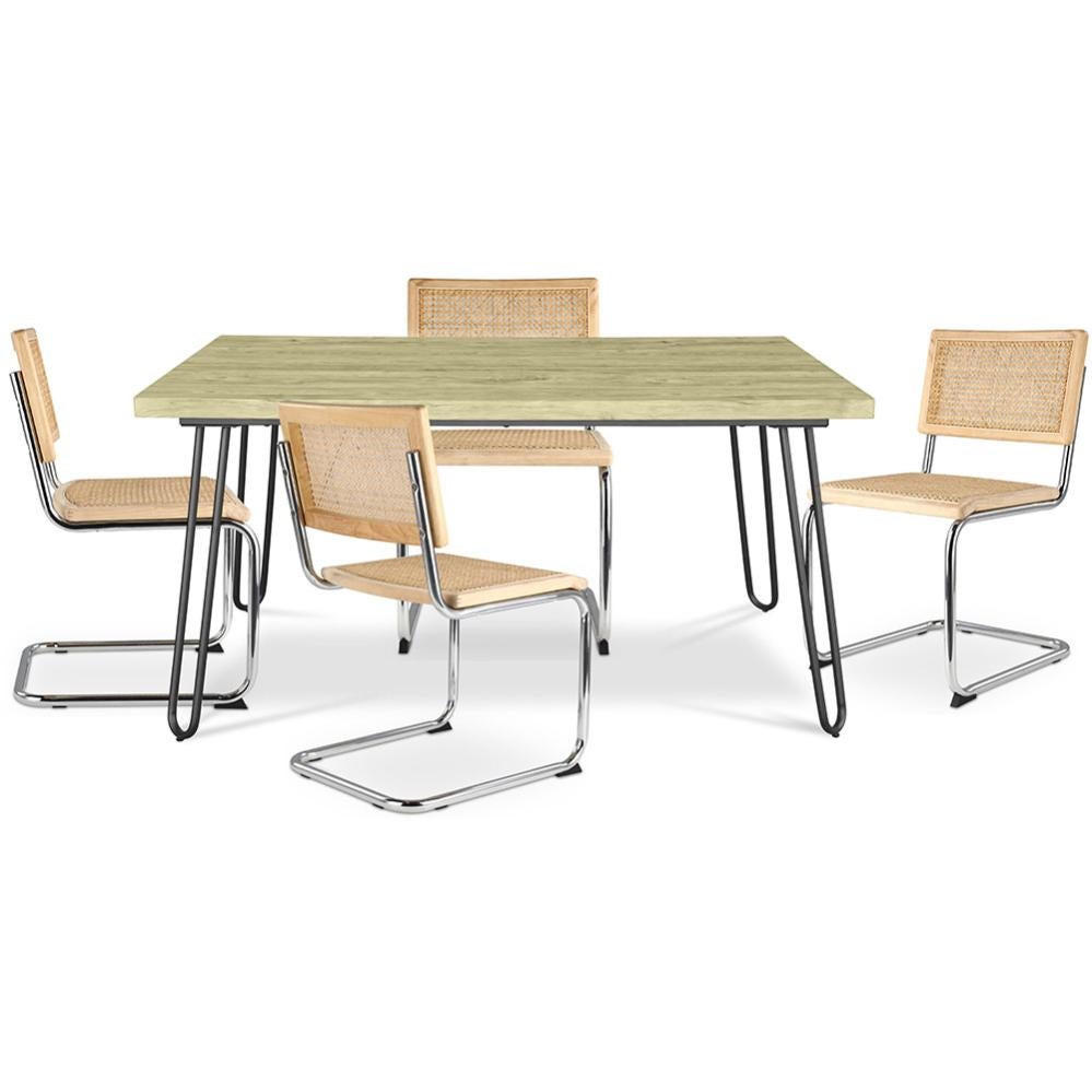 Set Tavolo da Pranzo Hairpin 120x90 & 4 Sedie Mesh in Rattan - Lia ...