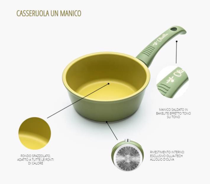 Illa Olivilla, pentolino 1 manico, con innovativo rivestimento di olio ...