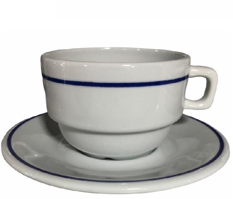 Saturnia Roma, Set 4 Tazze Cappuccino Impilabile con Piatto Fascia Blu ...