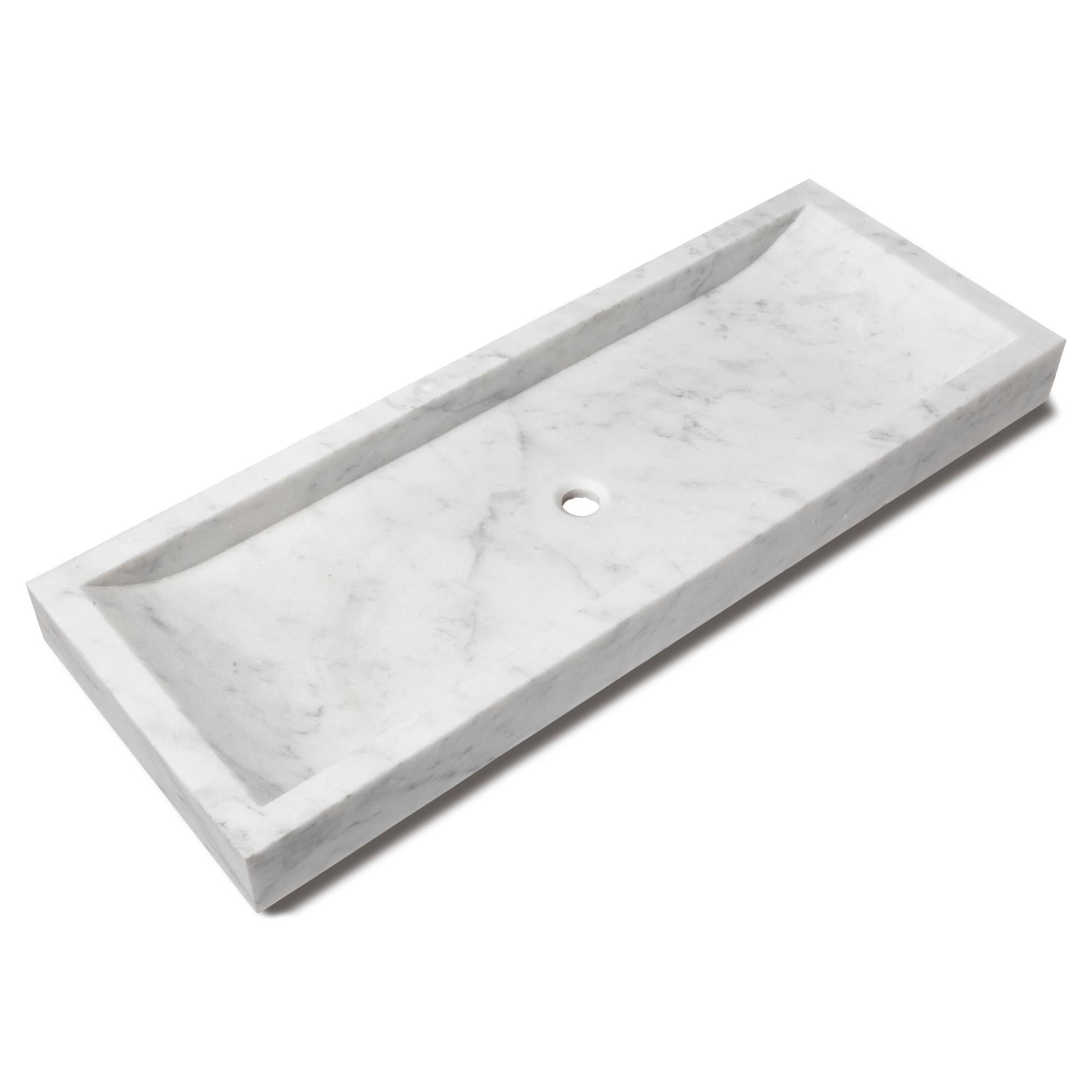 Vasque à poser rectangulaire en véritable Marbre Blanc 120x45x10 cm ...