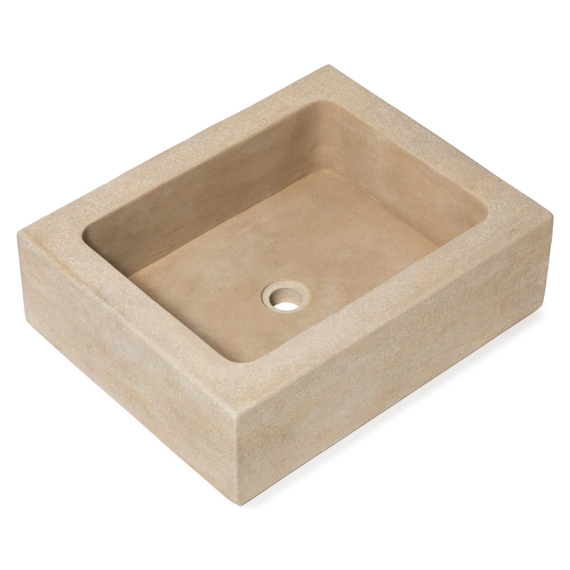 Vasque à poser rectangulaire pierre naturelle Atlas Beige 50x40x15 cm ...