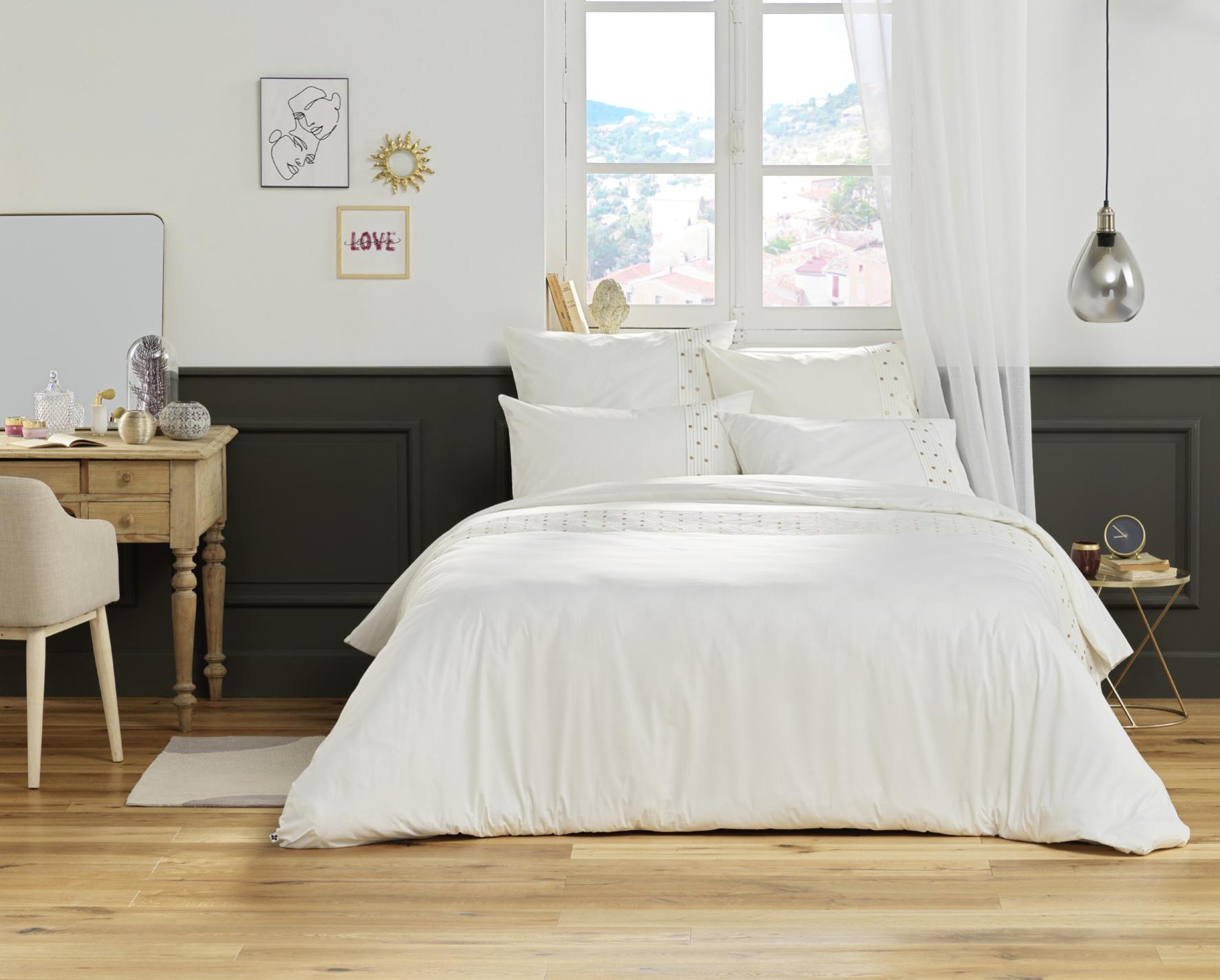 Housse de couette Agathe coco blanc 200x200cm | Leroy Merlin