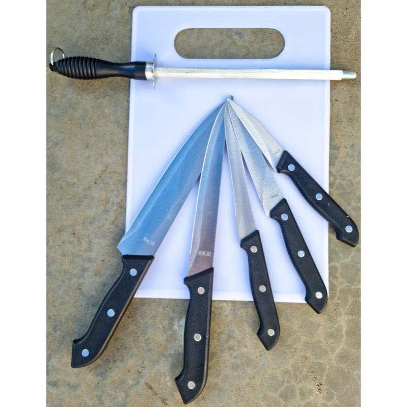 Set kit coltelli inox affilacoltello tagliere da cucina ristorante ...