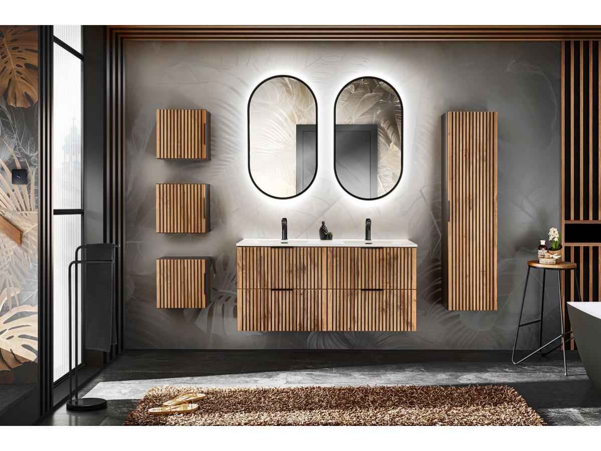 BOBOCHIC Ensemble salle de bain 120 cm AXEL avec colonne bois clair ...