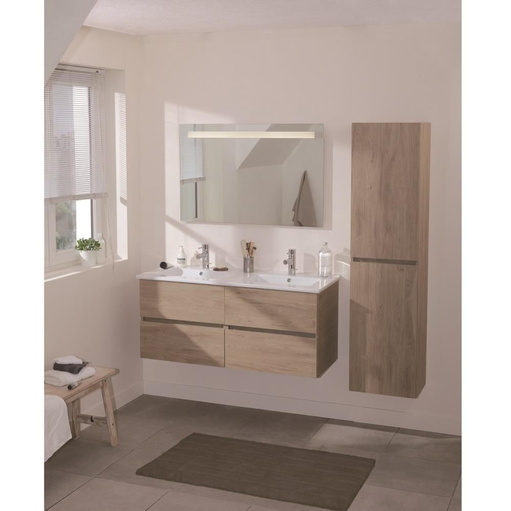 Meuble plan double vasques blanc 121 x 46,50 cm Jacob Delafon Tolbiac et miroir led | Leroy Merlin