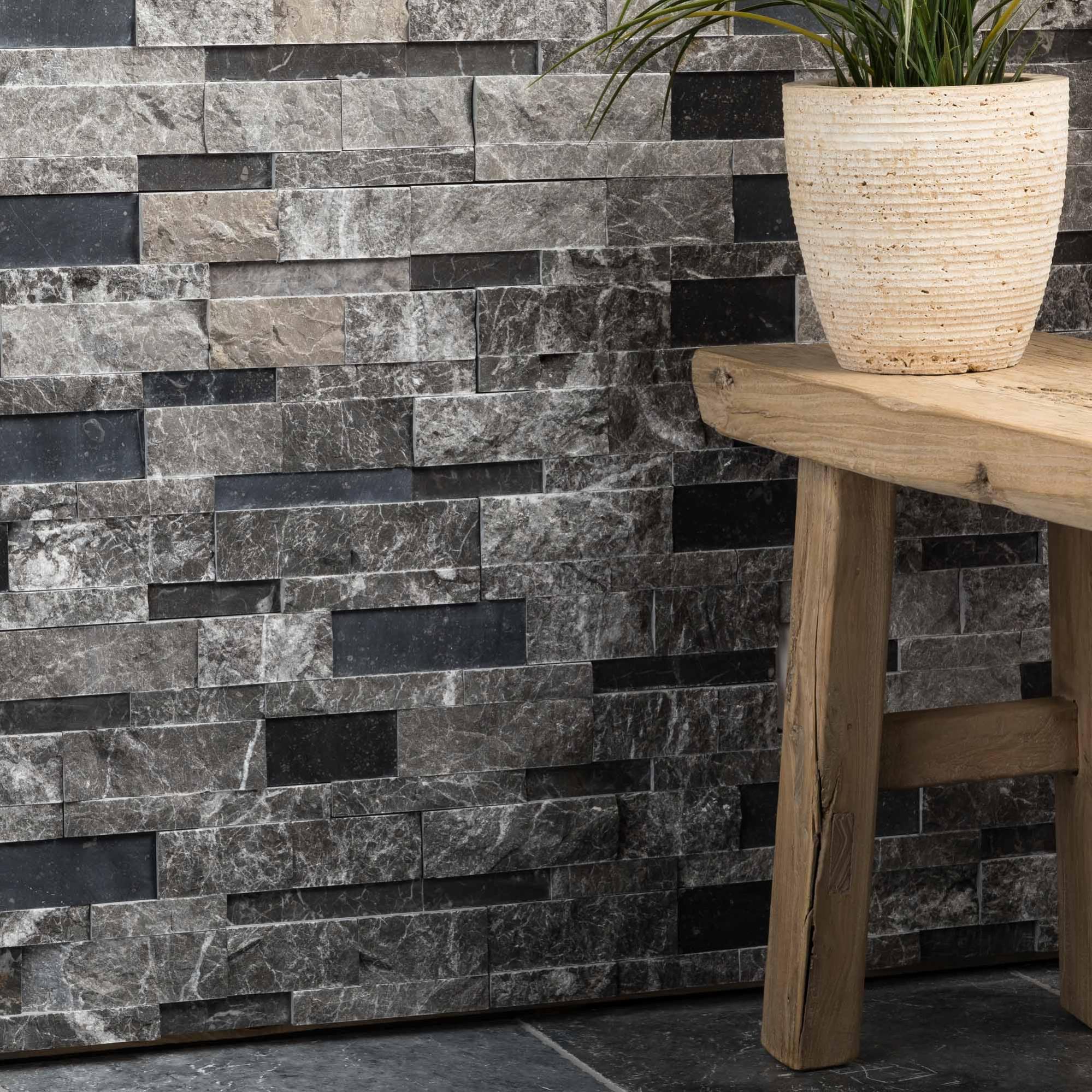 Plaquette de parement Premium pierre naturelle Marbre Gris/Noir Brut ...