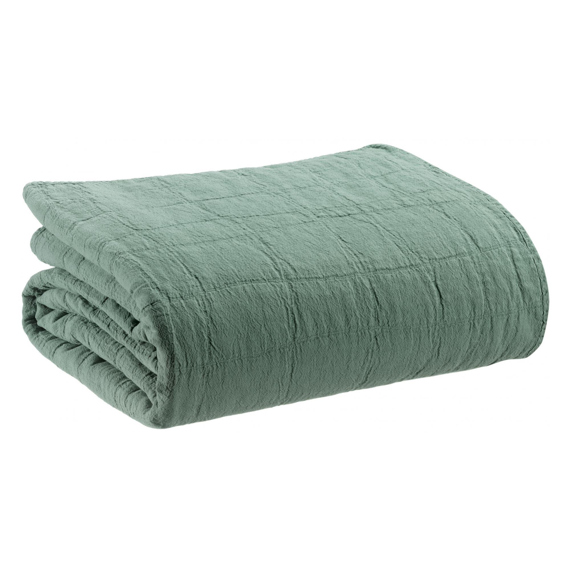 Plaid recyclé Titou vert de gris 140 x 200 cm Vivaraise | Leroy Merlin