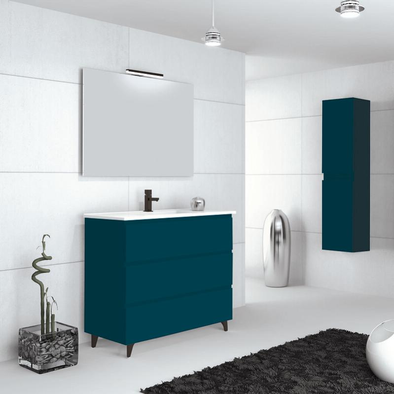 MUEBLE DE BAÑO CRETA 100 3C AZUL COBALTO MATE DUROXOL PATAS NEGRO ...