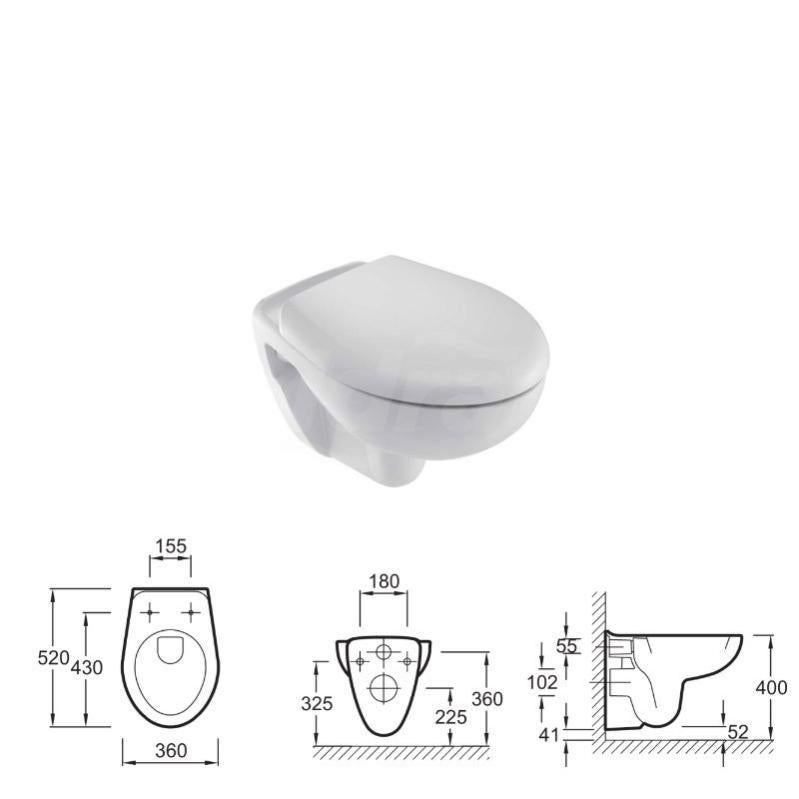Mideo wc vaso sospeso 52x36 senza sedile, bianco 15545K-00 | Leroy Merlin