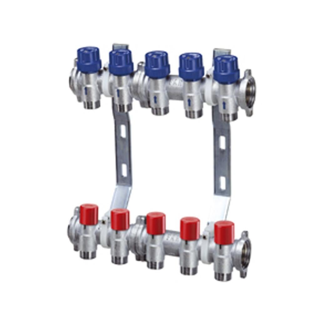 3916 - Collettore premontato con detentori e valvole di intercettazione ø1"FFx24/19G 11 ...