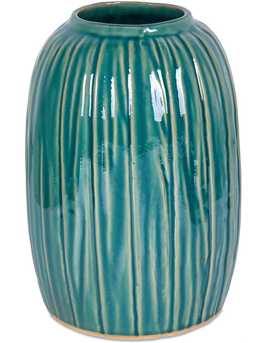 Jarron 22cm verde lineas ceramica cerdeña | Leroy Merlin