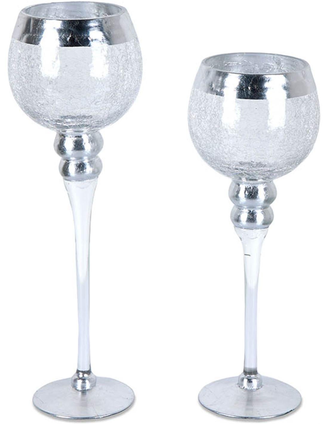 Juego de 2 copas candelero 10*36 y 10*40 crist craquele top plateado ...