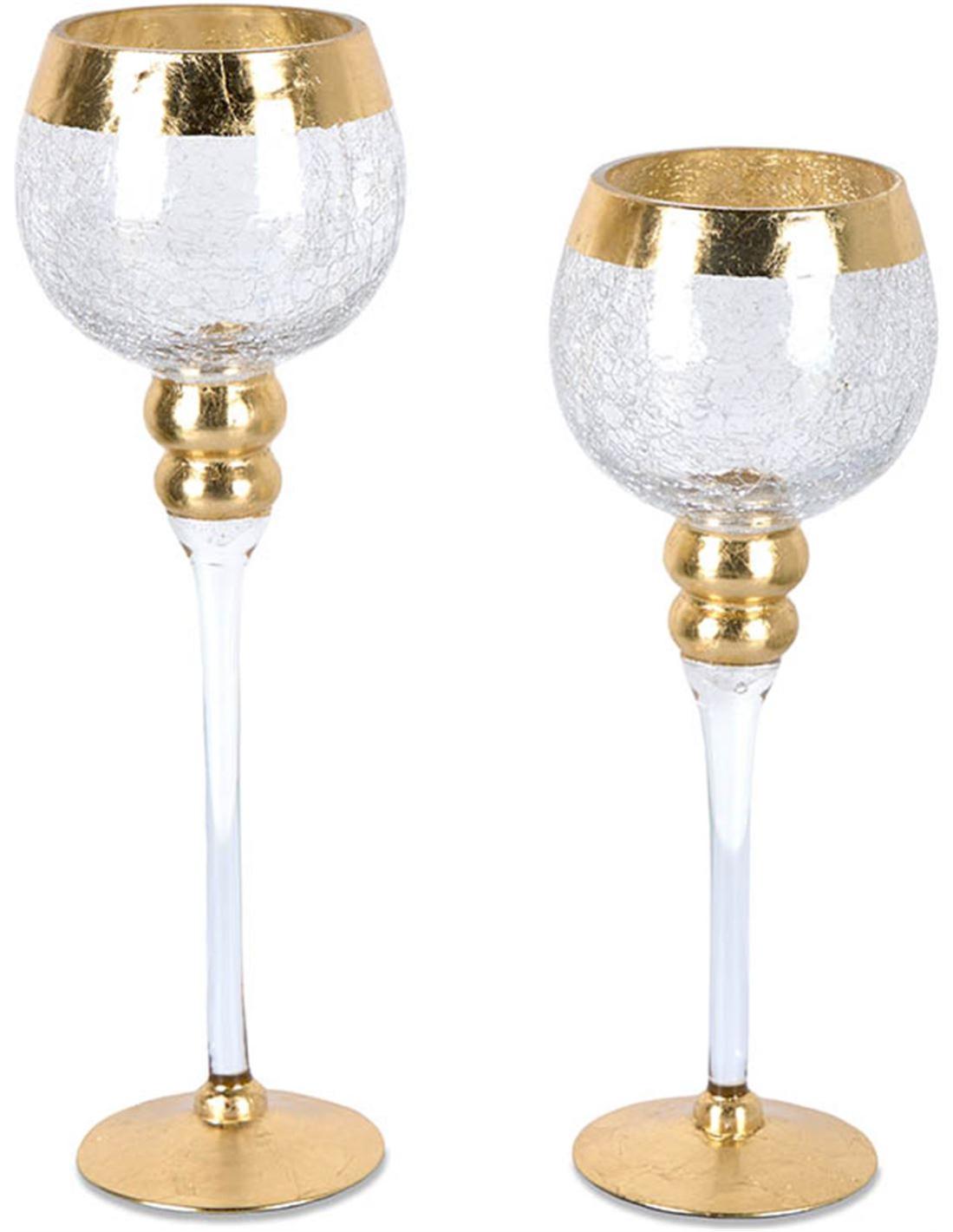 Juego de 2 copas candelero 10*36 y 10*40 crist craquele oro rosa berthe ...