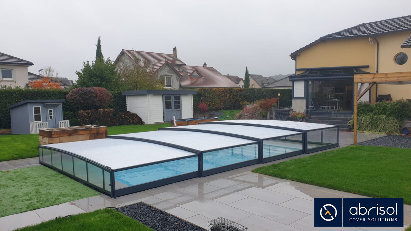 Cubierta de piscina telescópica, premontada, 8,38x4,85 m. TAPIA ...