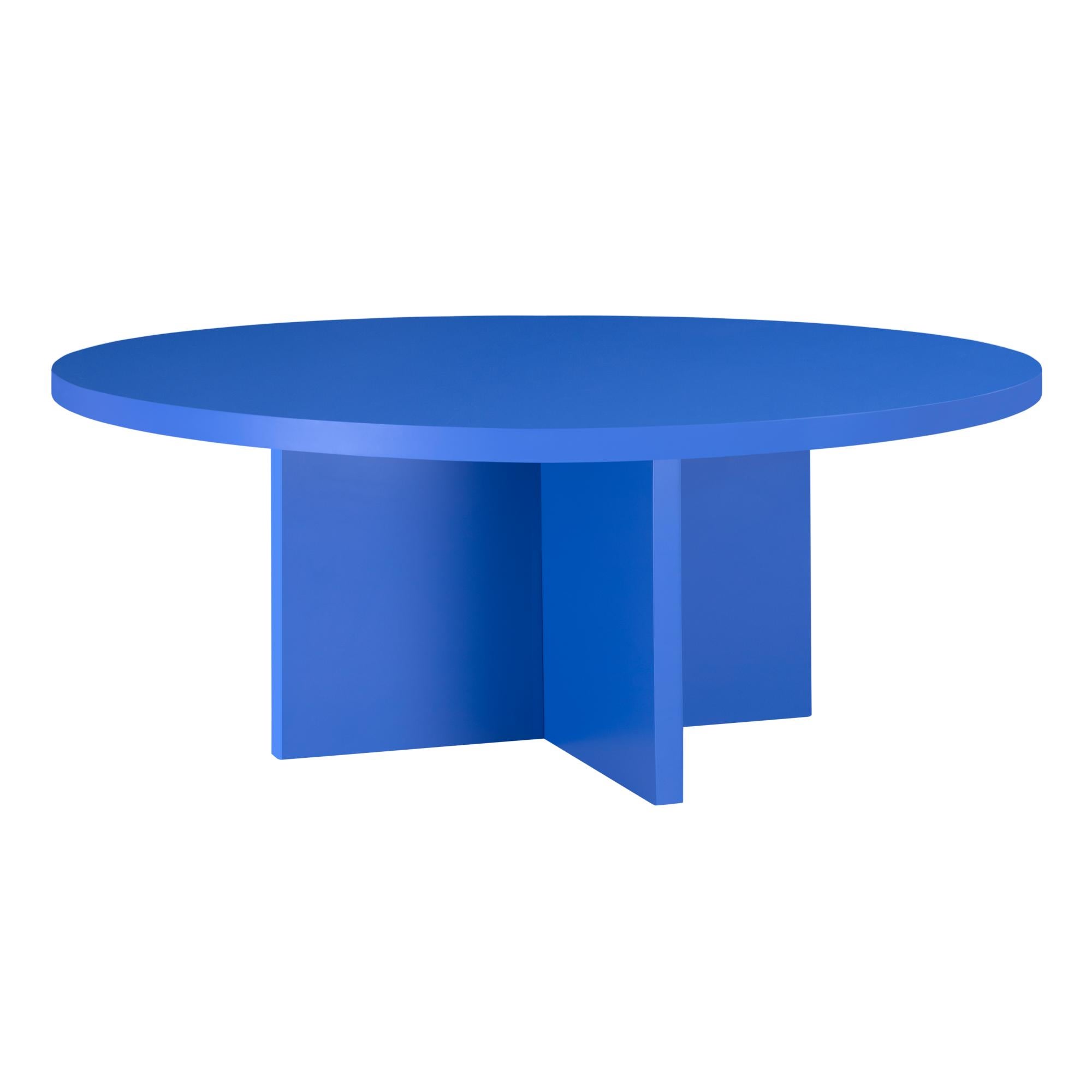 Table basse ronde PAUSA, plateau résistant MDF 3cm bleu Prusse 100cm ...