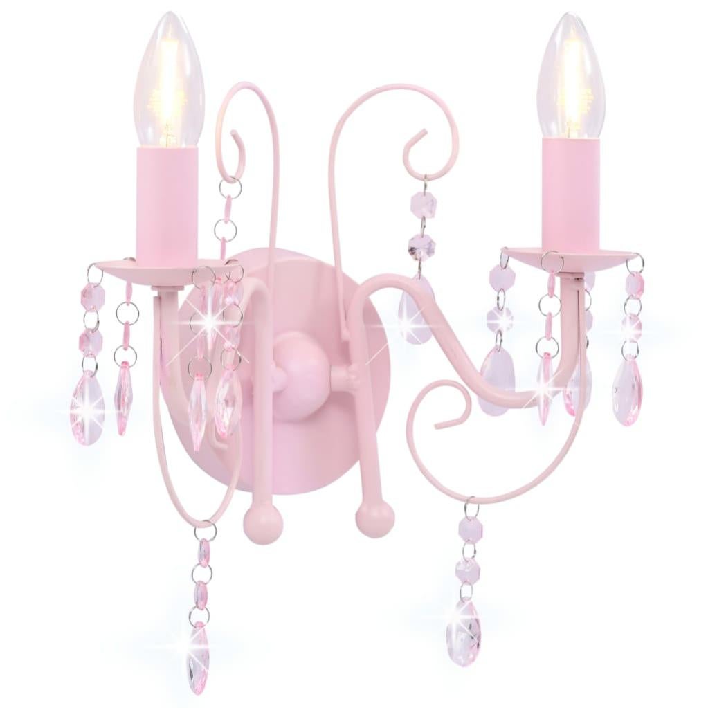 Maison Exclusive Lámpara de pared con cuentas rosa con 2 bombillas E14 ...