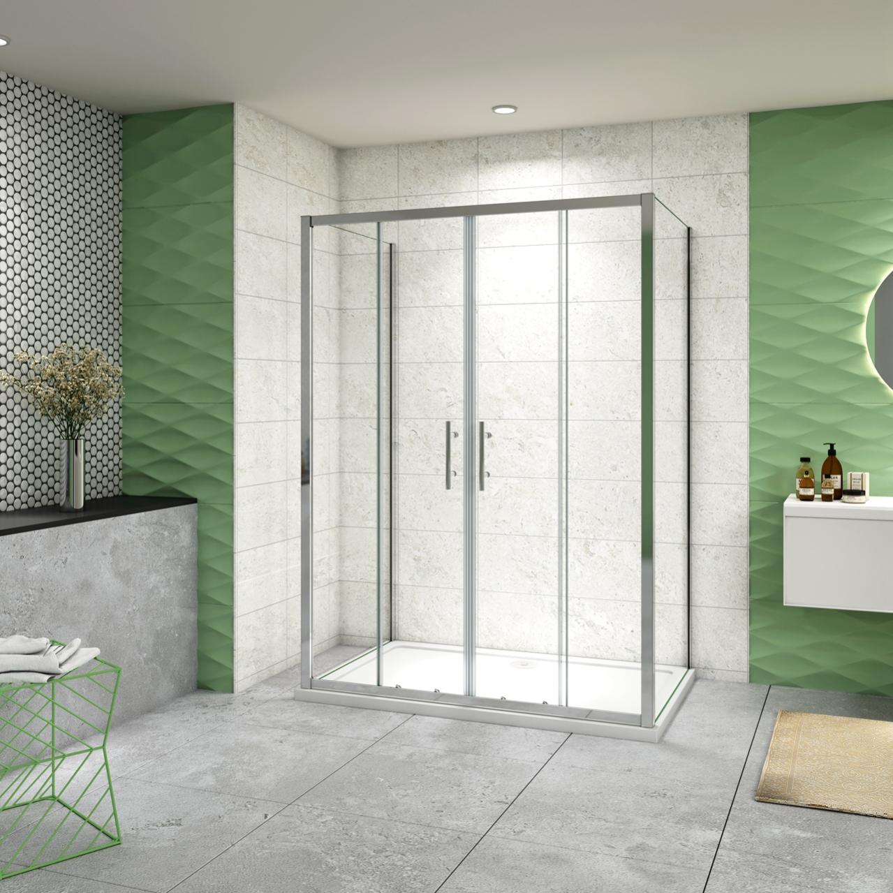 90X140x90 cm Box Doccia A Tre Lati Alto 185 cm Porta Scorrevole 2 Ante Mobili 2 Pareti Laterali ...