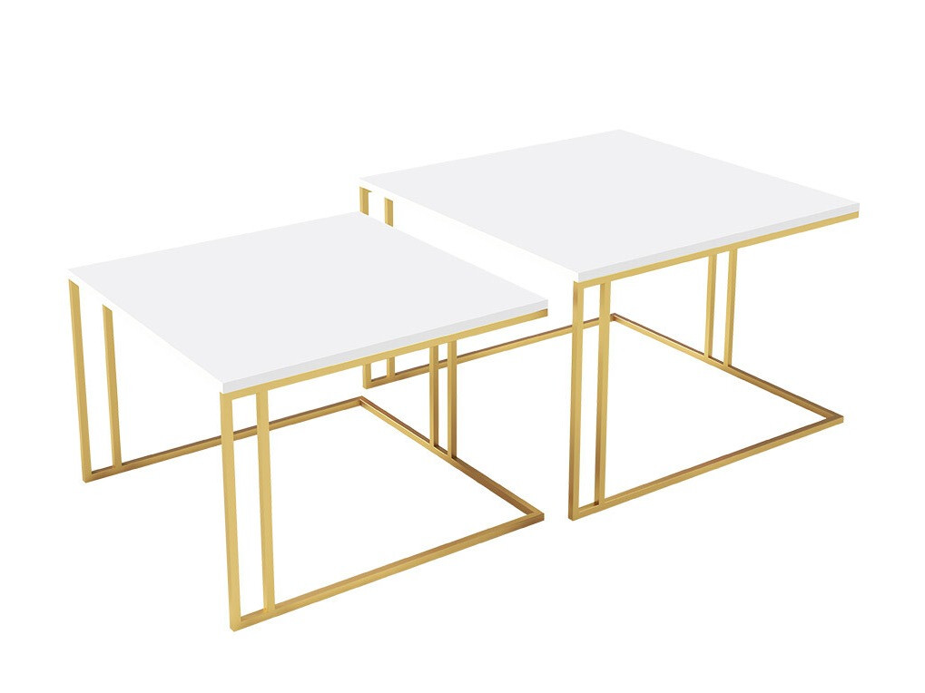 Ensemble tables basses Comfivo 178, Or, Blanc, 50x76x76cm, Stratifié, D ...