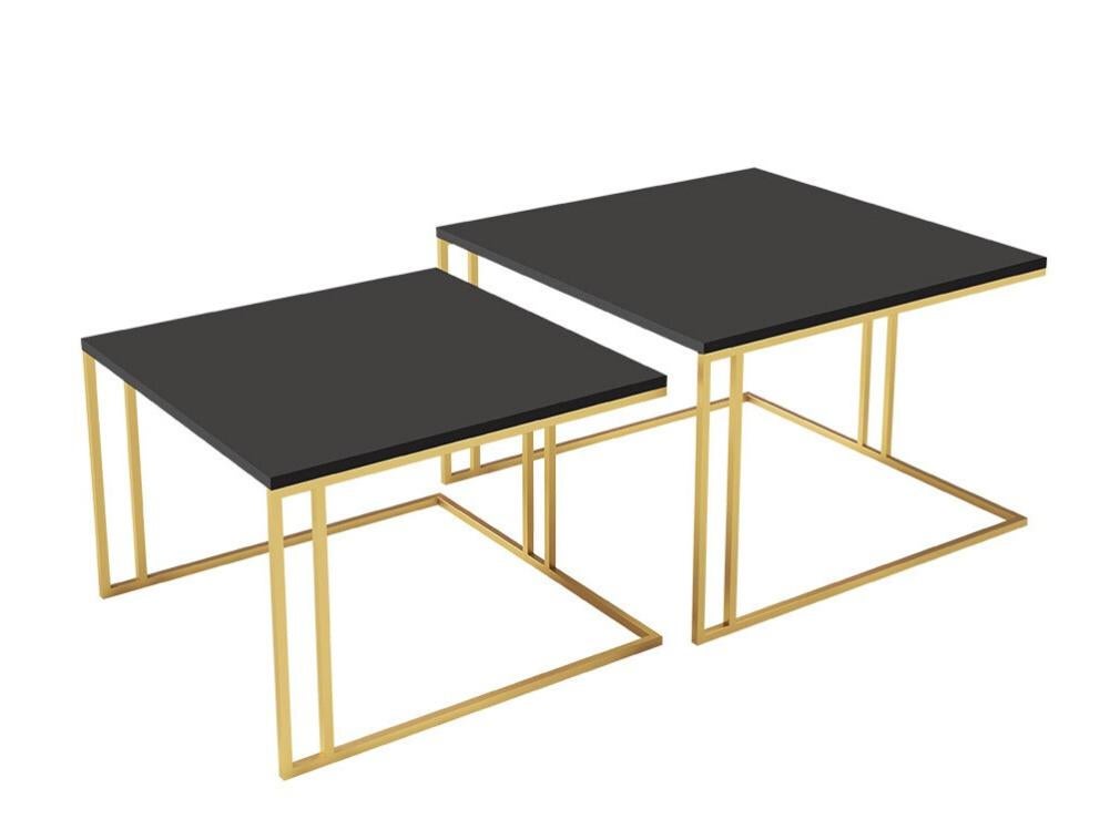 Ensemble tables basses Comfivo 178, Or, Noir, 50x76x76cm, Stratifié, D ...