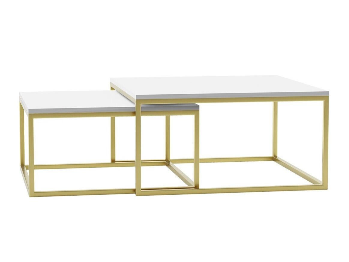 Ensemble tables basses Oswego 102, Blanc, Or, 39x76x76cm, Stratifié, D ...