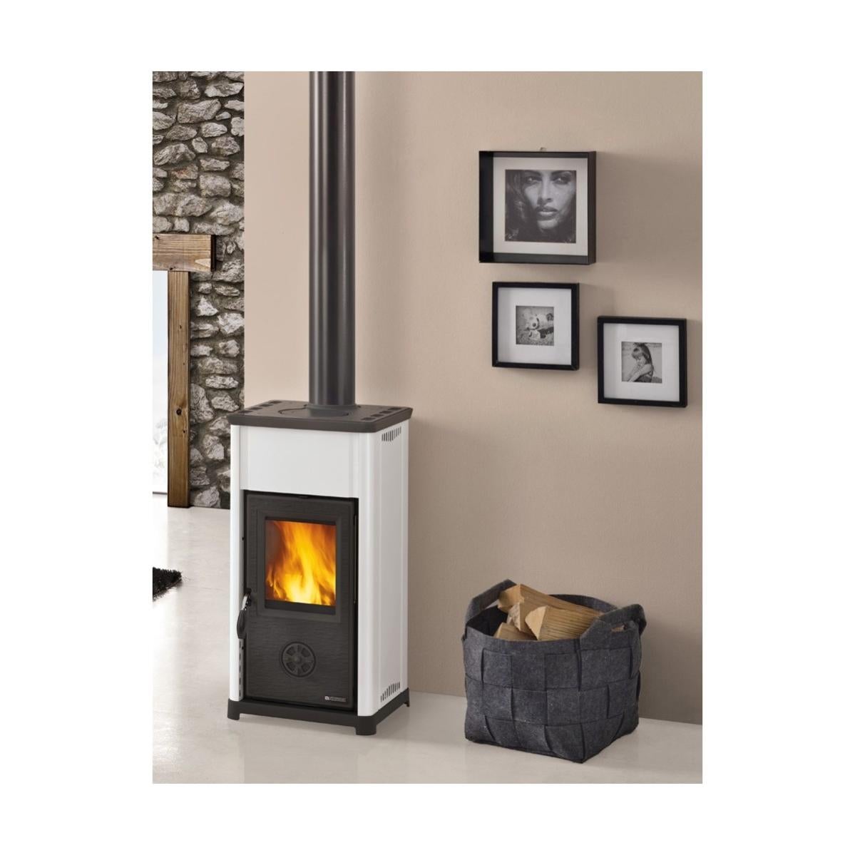 Stufa a Legna Nordica 6kw Bianco Ghisa Tubo 12 Extraflame con Vetro ...