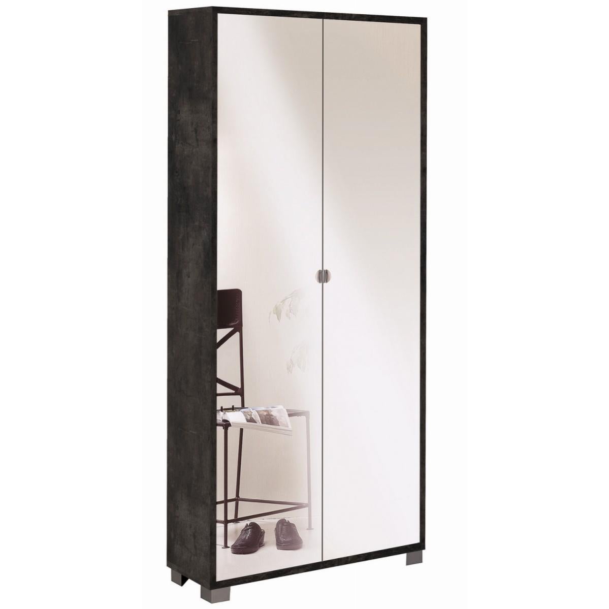 Mobile Armadio Nero 2 Ante con Specchio 190 Ripiani Ingresso Scarpiera ...