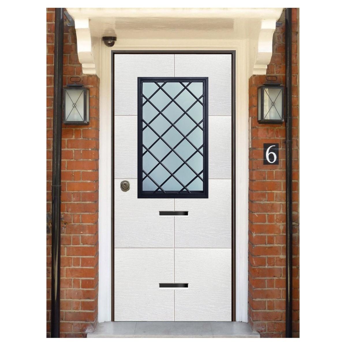 Porta Blindata bianca con Vetro Pannello per Esterno e Grata Portone da ...