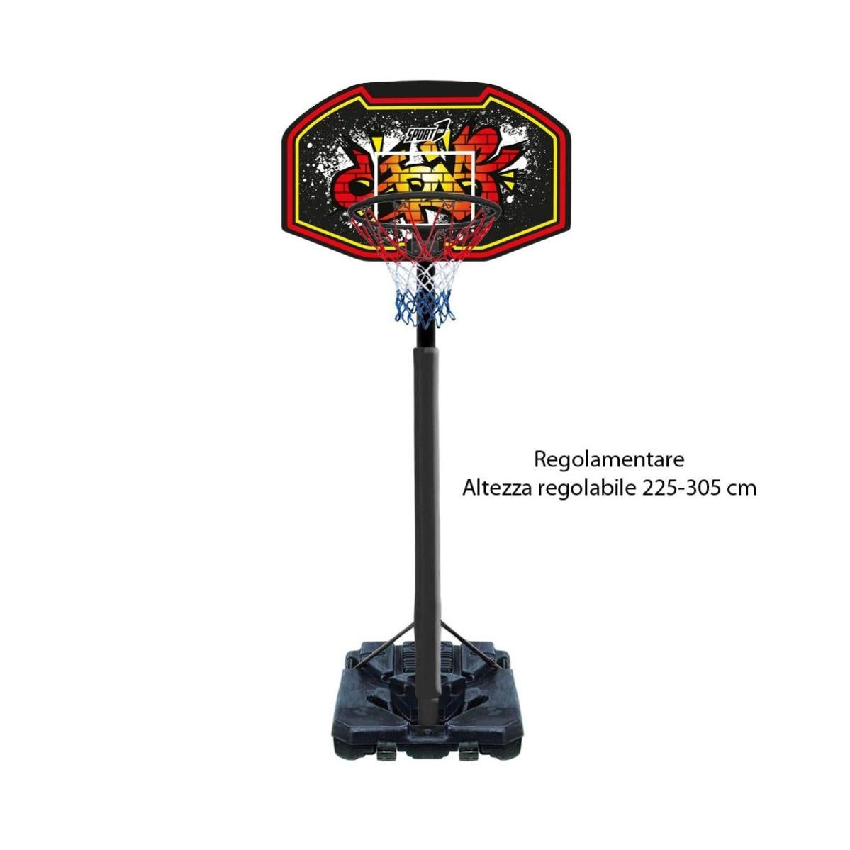 Canestro da Basket Regolamentare Regolabile Tabellone Rete Ruote ...