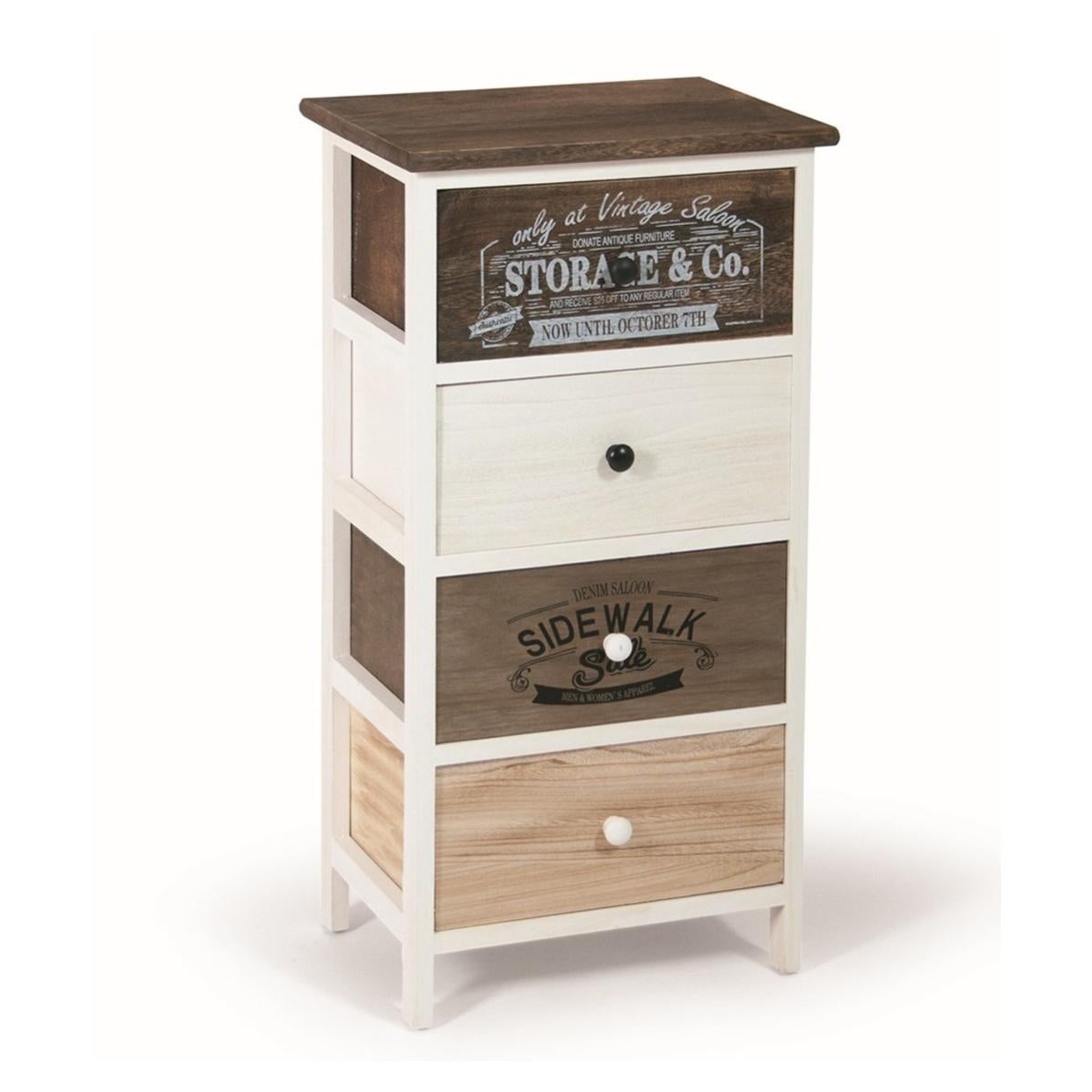 Mobile Cassettiera Bianca Noce 40 in Legno 4 Cassetti Moderna Shabby ...