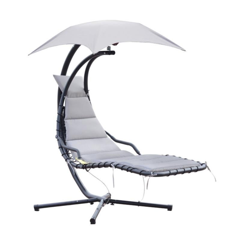 Transat d’extérieur avec matelas et pare-soleil gris. | Leroy Merlin
